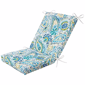 Pillow Perfect Paisley Outdoor Round Corner Chair Cushion Deep Seat, Weather, and Fade Resistant, Square Corner - 36.5" x 18", Blue/Yellow Gilford
