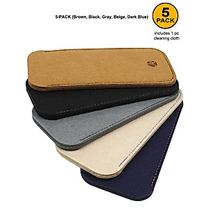 JAVOedge [5 PACK], Soft Felt Slip In Pouch Case for Sunglasses, Reading Glasses, MicroFiber Cloth