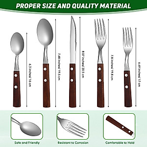 Tanlade 60 Pcs Wooden Handle Silverware Set 18/8 304 Stainless Steel Walnut Handle Flatware Set Reusable Cutlery Set Included Dinner Forks,Salad Forks,Table Knives,Tablespoons,Teaspoons, Serves for 12