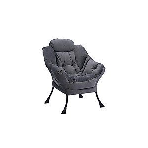 YOPTO Single Steel Frame Leisure Sofa-Chair with Armrests and A Side Pocket,Modern Cotton Fabric Lazy-Chair,Accent Contemporary Lounge Chair for Living Room Bedroom,Dark Gray