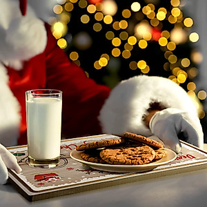 Honeydak Santa Cookie Plate, Dear Santa Christmas Cookies Plate Wooden Tray Platter Mat Christmas Santa Plates Milk and Cookie Plates Decorations for Kids Christmas Supplies