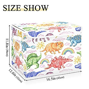 Kigai Colorful Dinosaurs Storage Basket with Lid Collapsible Storage Bin Fabric Box Closet Organizer for Home Bedroom Office 1 Pack