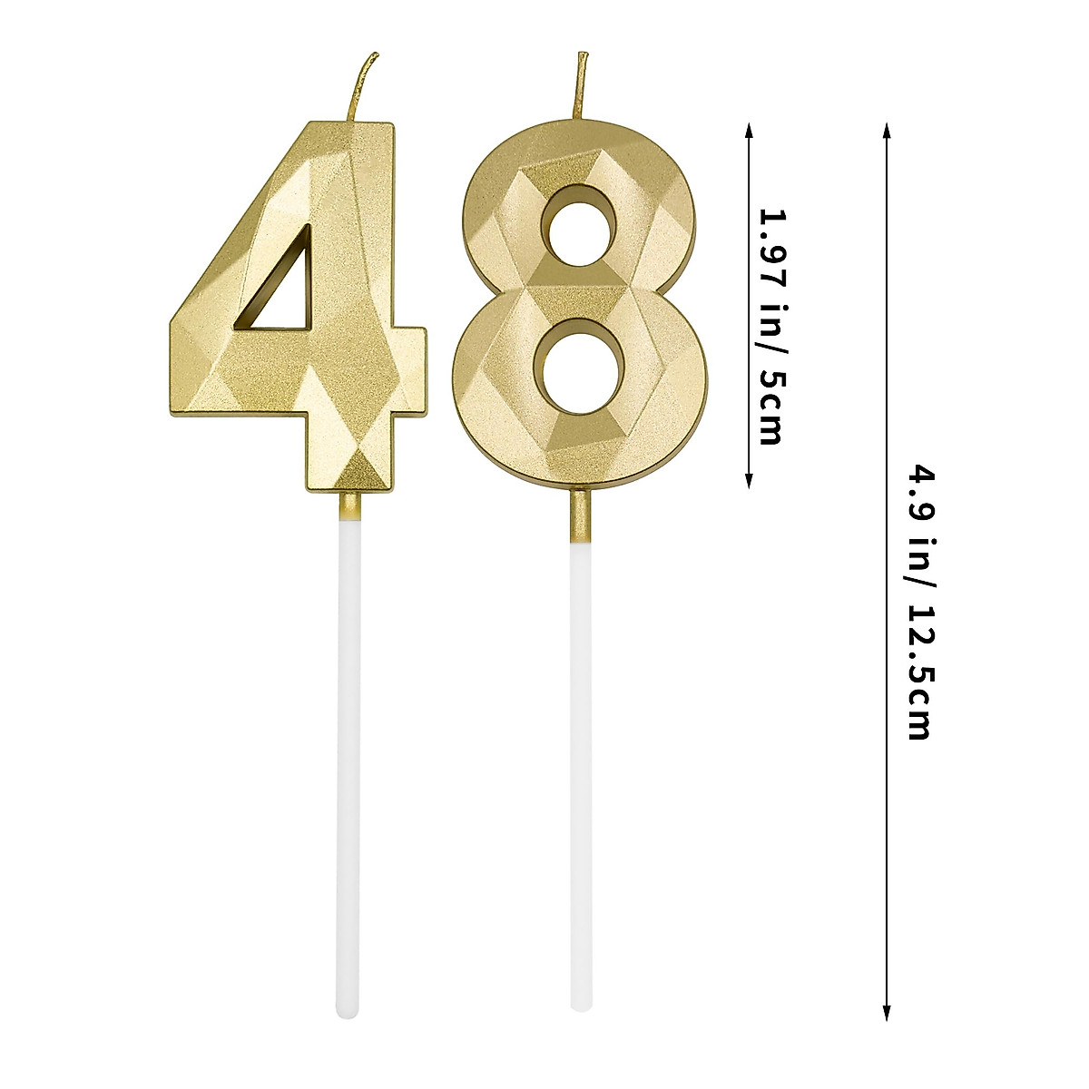 48th & 84th Birthday Candles for Cake, Gold Number 48 84 3D Diamond Shaped Candle Birthday Decorations Party Supplies for Women or Men