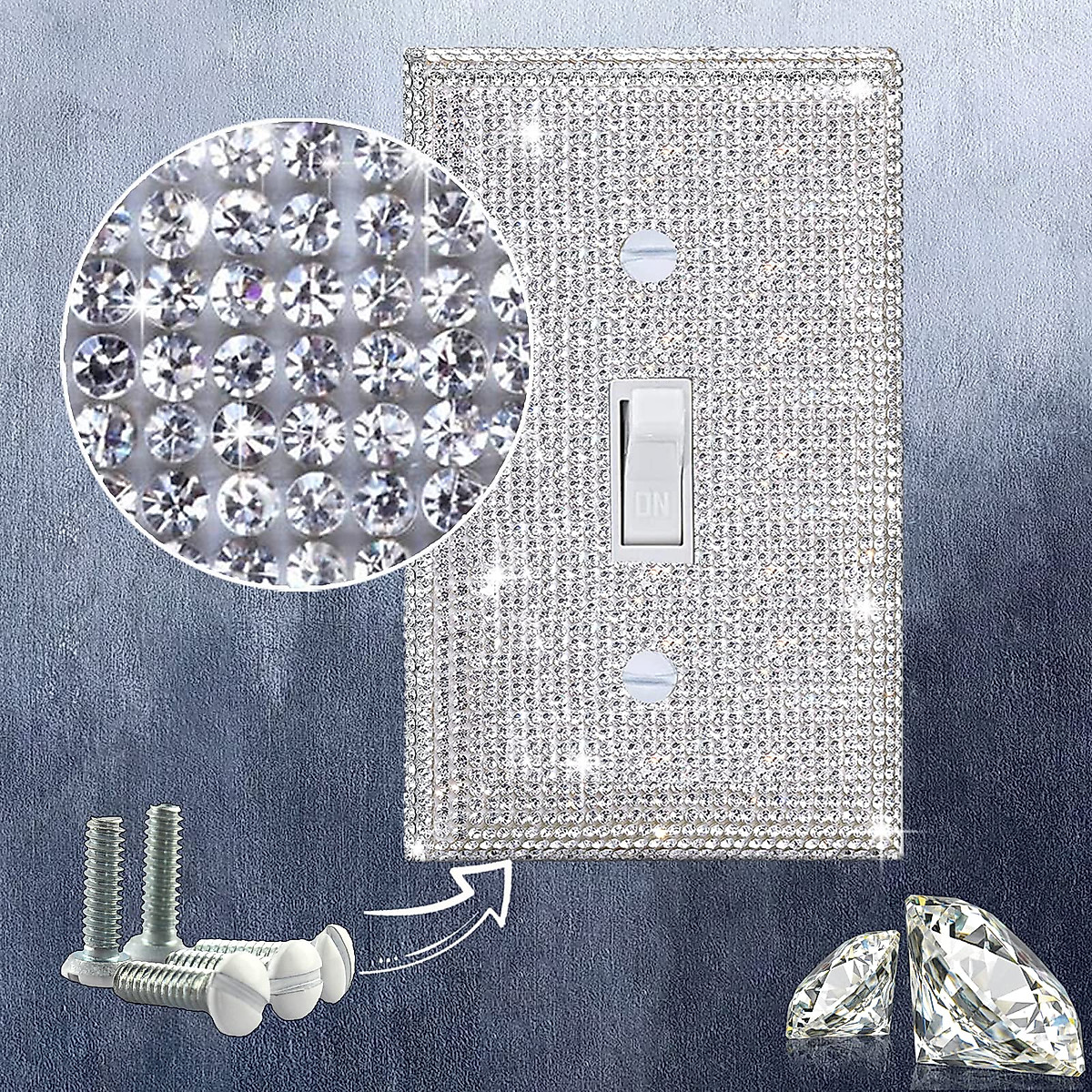 Shiny Silver Rhinestones Wall Plates Light Switch Decorative Cover Plate Single Toggle Rhinestones Outlet Covers Wall Plate