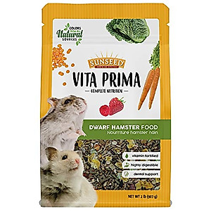 Sunseed Vita Prima Dwarf Hamster Food - Dry Food for Dwarf Hamsterrs - Vitamin-Fortified with Essential Nutrients - Supports Healthy Digestion and Healthy Teeth