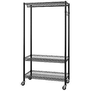 Heavy Duty Rolling Rack，Closet Organizer Metal Garment Rack Portable Clothes Hanger Home Shelf，Freestanding Closet Wardrobe (35.43x 17.72 x 72.83)
