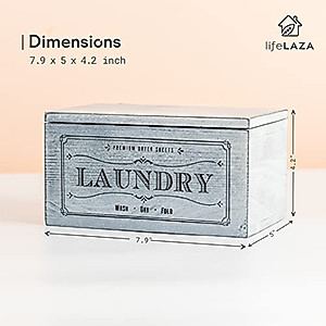 LifeLAZA Dryer Sheet Dispenser with Hinged Lid, Wooden Dryer Sheet Holder for Fabric Softener Sheets, Farmhouse Rustic Container Storage Box for Laundry Room Decor (Grayish-White)