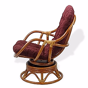 Bali Lounge Swivel Rocking Chair with Dark Brown Cushion Natural Rattan Wicker Handmade, Colonial