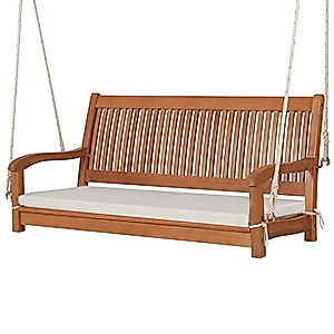 Tangkula 2 Person Hanging Porch Swing, Outdoor Bench Swing with Chains, High Back, Cozy Armrests, Heavy Duty 800Lbs Wooden Hanging Swing Chair with Cushion for Backyard, Deck, Garden