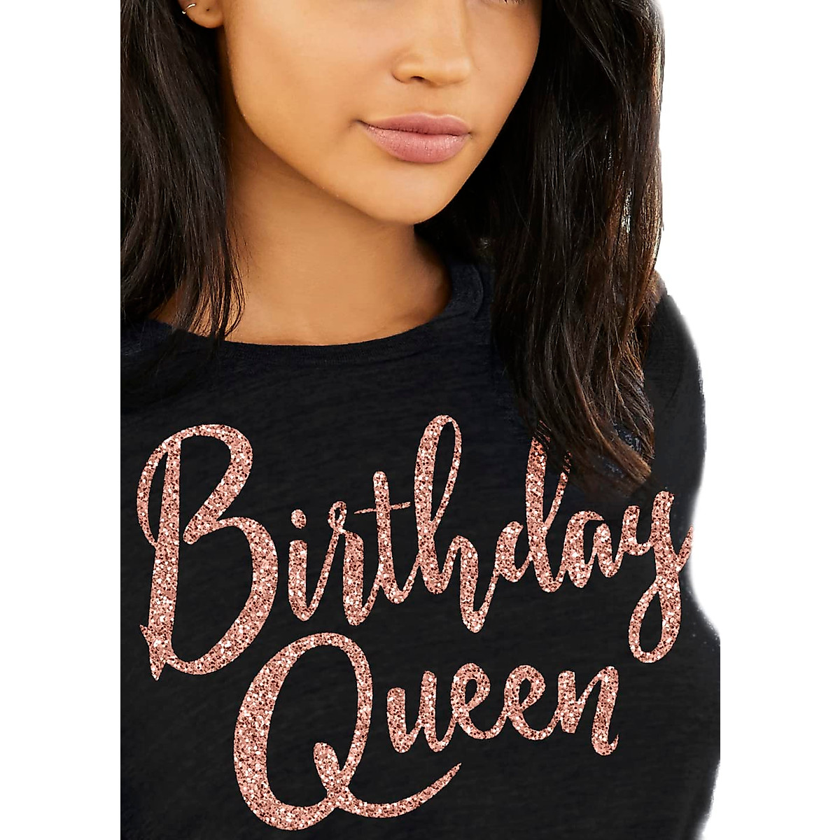 Birthday Tees for Women - Rose Gold Girly Birthday Queen T-Shirt - X-Large - Black Tee(Queen RsG) Blk/XL