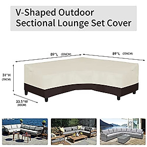 Easy-Going Patio V-Shaped Sectional Sofa Cover, Waterproof Outdoor Sectional Cover, Heavy Duty Garden Furniture Cover with Air Vent 89" L (on Each Side) x 33.5" D x 31" H, Beige/Dark Brown