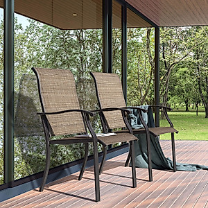 NUU GARDEN Patio Dining Chairs Set of 2, Outdoor Textilene Dining Chairs with High Back, Patio Chairs with Armrest, Metal Frame and Textilene Chairs, Brown