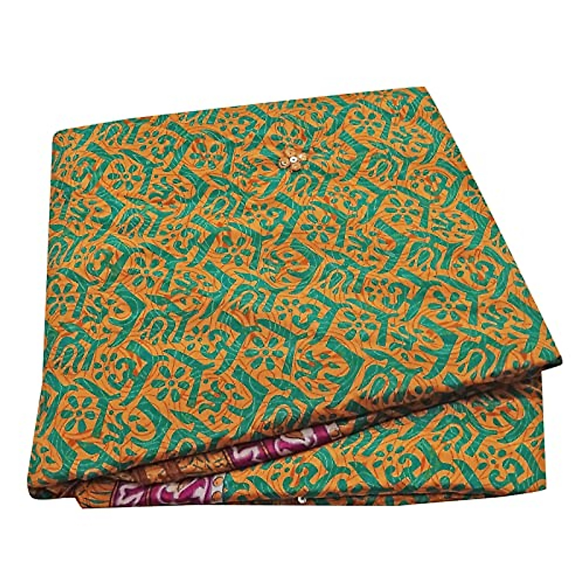 Peegli Women's Vintage Orange Floral Saree Indian Fabric DIY Crepe Silk 5 Yards Sari