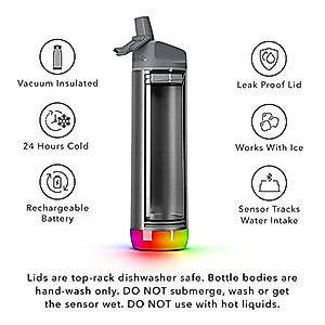 Hidrate Spark PRO Smart Water Bottle – Insulated Stainless Steel – Tracks Water Intake with Bluetooth, LED Glow Reminder When You Need to Drink – Straw Lid, 21oz, Brushed Steel