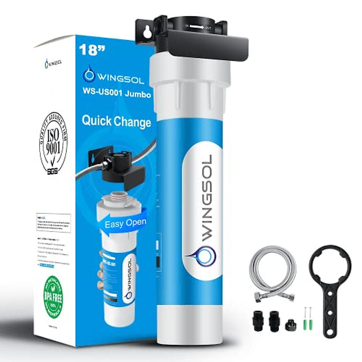 Wingsol Jumbo Under Sink Water Filter Replacement, Reduce 99.99% Lead, Arsenic, Chlorine, Remineralize & Alkalize Water, 10K Gallons Long-lasting, 5-in-1, Compatible with WS-US-001 Jumbo advanced (F)