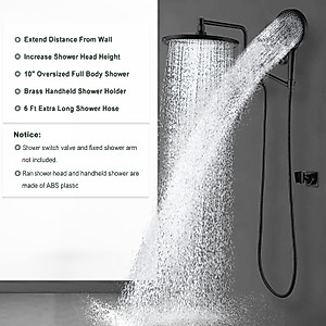 10" High Pressure Rainfall Shower Head with Handheld Combo, Upgrade 12" Extension Arm Height Adjustable, Powerful Shower Head, Brass Shower Holder Extra Long Shower Hose, Matte Black