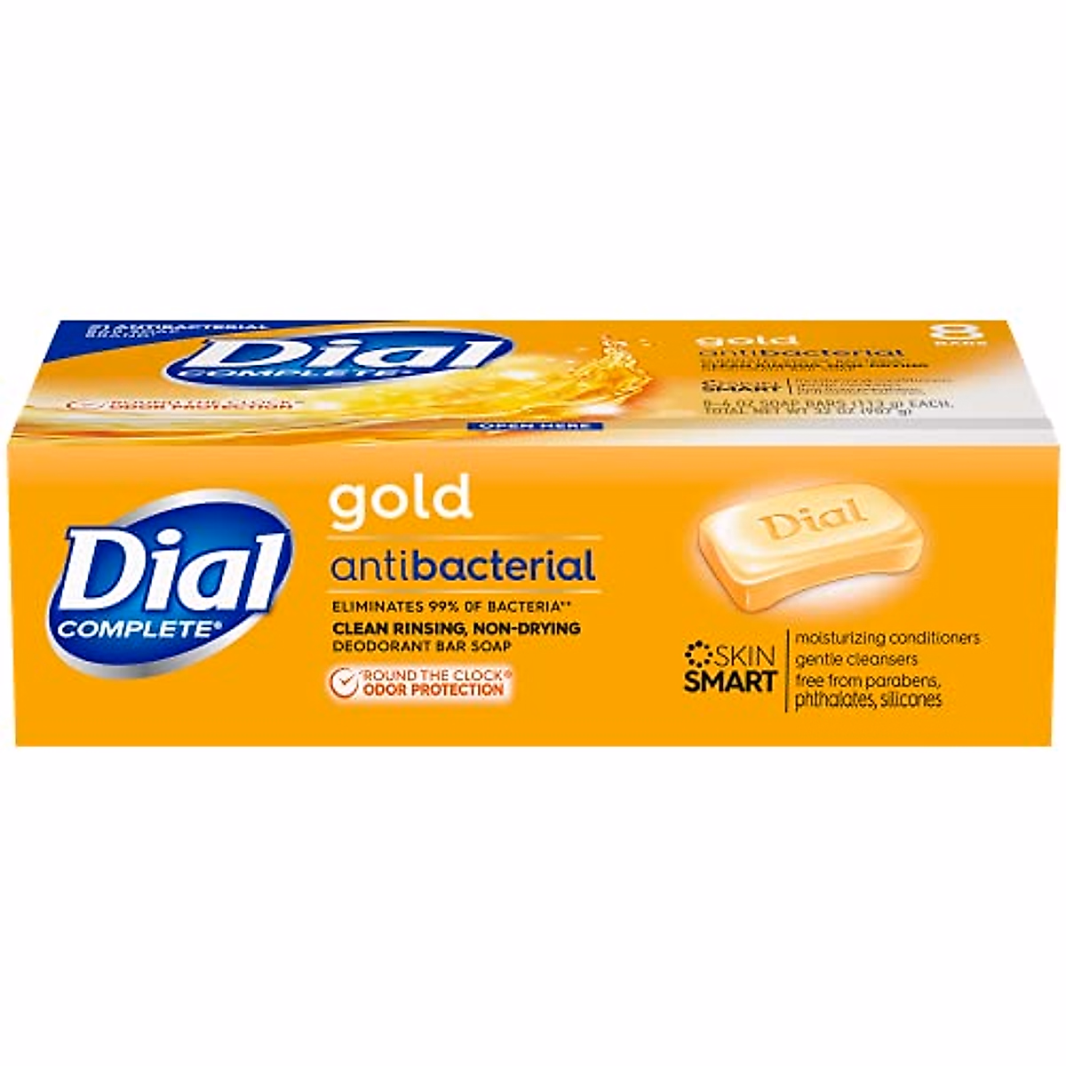 Dial Antibacterial Deodorant Bar Soap, Advanced Clean, Gold, 4 oz, 8 Bars