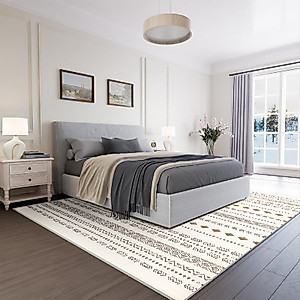 RELEANY Area Rug 8x10 Washable Rugs for Living Room Rug Non-Slip, Soft Moroccan Geometric Farmhouse Low Pile Design Printed Carpet for Dining Room Bedroom Office Home Decor Brown