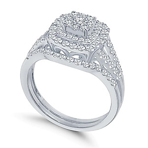 10K White Gold 1 Carat Real Diamond Engagement Ring Wedding Band Bridal Set Fine Diamond Jewelry (1 Carat, H-I Color, I1-SI2 Clarity), Size 7