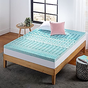 ZINUS 3 Inch Green Tea Cooling Gel Memory Foam Zoned Support Mattress Topper, Queen