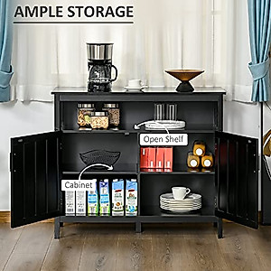 HOMCOM Sideboard Buffet Cabinet, Kitchen Cabinet, Coffee Bar Cabinet with 2 Doors and Adjustable Shelves for Entryway Living Room, Black
