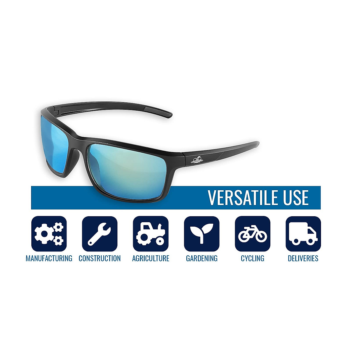 Bullhead Safety Pompano Polarized Safety Glasses, ANSI Z87+, Performance Fog Technology and Scratch Resistant Lenses, Polycarbonate Eyewear with UV Light Protection, Ice Blue Lenses, Matte Black Frame