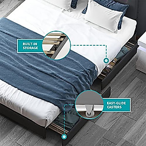 BALUS Queen Size Bed Frame with Smart LED Lights PVC Fabric Tufted Headboard Upholstered Platform Bed Frame with Storage Drawers - Black