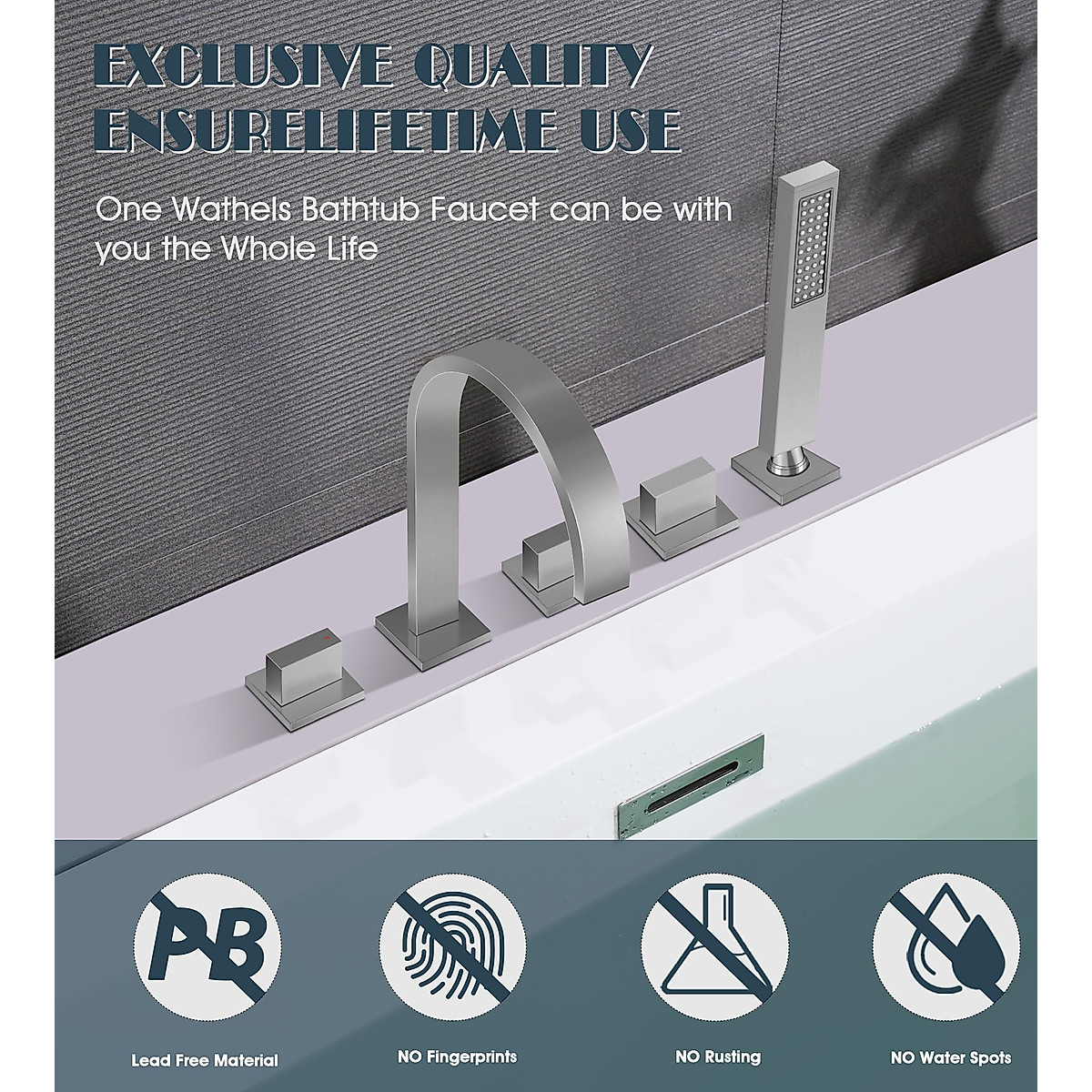 Roman Bathtub Faucet Set with Handheld Sprayer and Rough-in Valve Widespread Deck Mount 5 Hole Classic High Arch Tub Faucets Trim Kit 3 Handle with Diverter Lever Bath Tub Filler (Black)