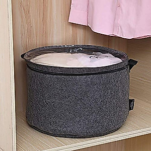 TREEHOUSE LONDON Felt Hat Storage Box | Large 19"D Collapsible Hat Holder Organizer with Dust-proof Lid | Multipurpose, Sturdy, Thick, Stackable | Lined with Metal Frame (19"D x 11.5''H) | Gray (XXL)