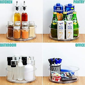 Lazy Susan - 2 Pack Round Plastic Clear Rotating Turntable Organization & Storage Container Bins for Cabinet, Pantry, Fridge, Countertop, Kitchen, Vanity - Spinning Organizer for Spices, Condiments