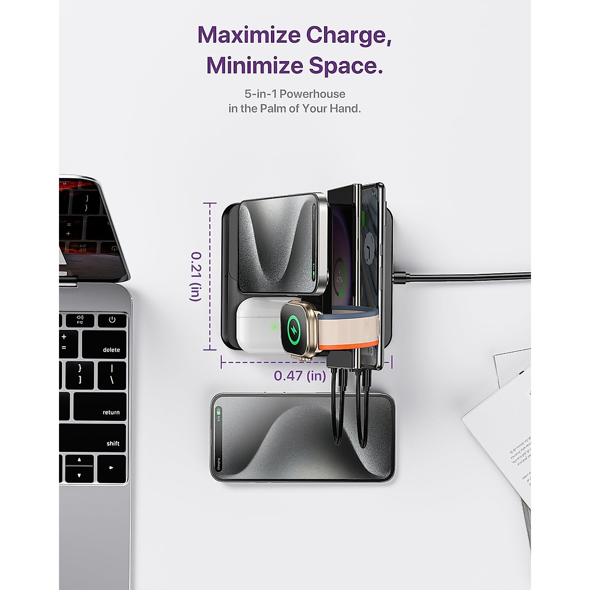 Caxdon 5-in-1 Charging Station, for iPhones 15 Pro/15 Pro Max/15, iPad Pro/Air/Mini, Apple Watch 9/Ultra 2, iPad Charging Station, Wireless Charging Dock for Apple Multiple Devices (G805, Black)