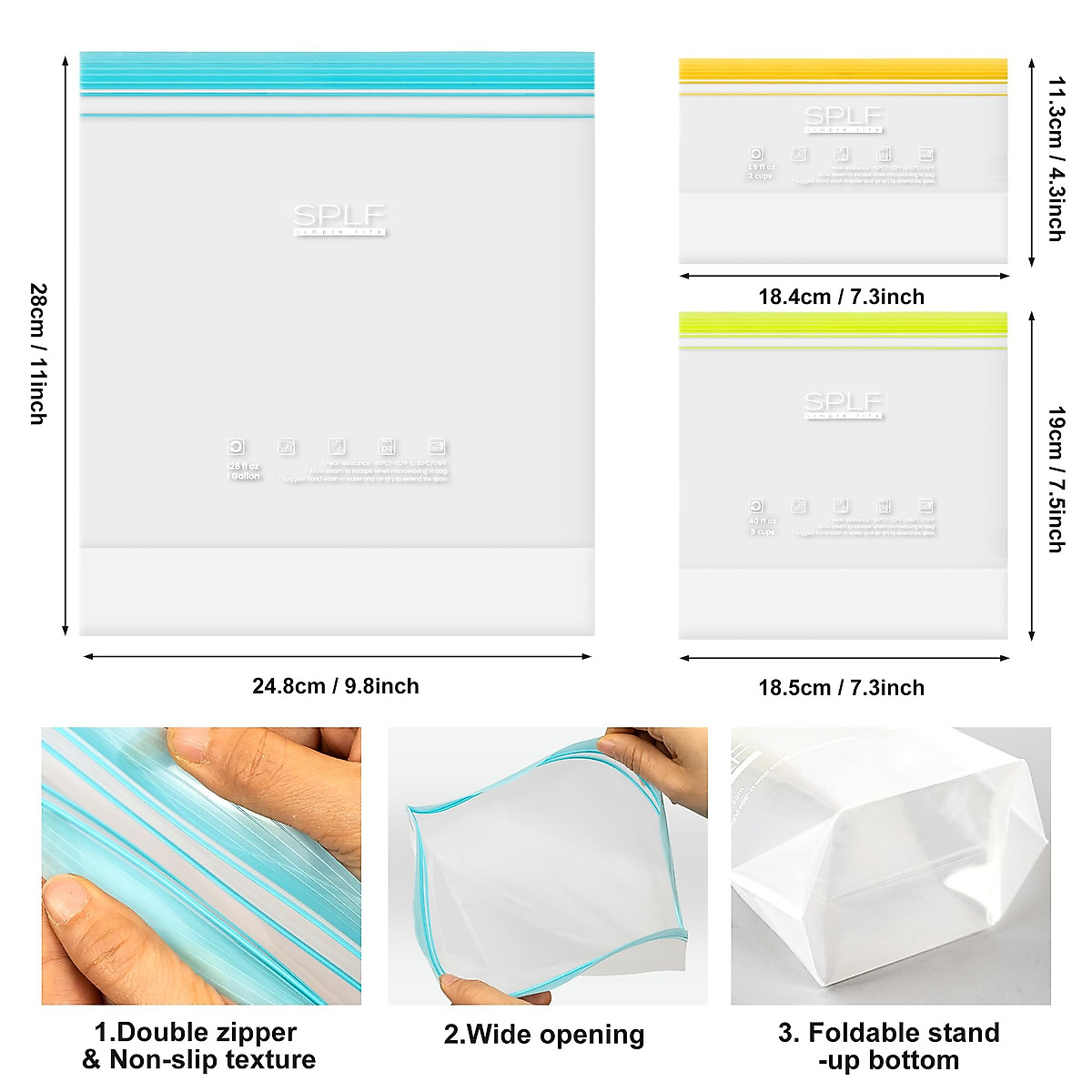 SPLF 24 Pack Reusable Food Storage Bags Dishwasher Microwave Safe, BPA Free Reusable Freezer Bags, Silicone Free Containers for Meal Prep, Fridge Kitchen Organization - 8 Gallon 8 Sandwich 8 Snack