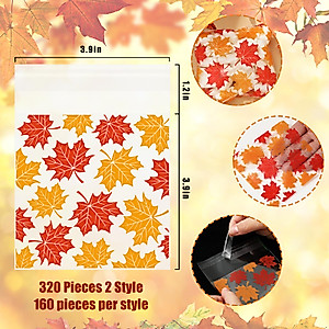 JarThenaAMCS 320Pcs Fall Self Adhesive Treat Bags Pumpkin Maple Leaves Cellophane Bags Clear Candy Bags Plastic Goodie Bags for Autumn Harvest Party Gift Snack Wrapping Supplies