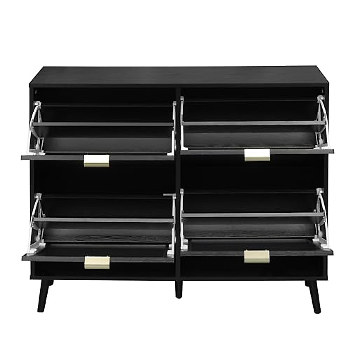 ZeHuoGe Large Rattan Shoe Cabinet with 4 Flip Drawers, Black 2-Tier Shoe Rack Boho Storage Cabinet for Heels, Boots, Slippers, Free Standing Shoe Rack, Entrance Hallway (Black)