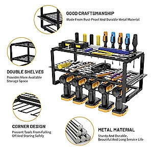 Rldnsndk Power Tool Organizer, 3 Layers Heavy Duty Metal Tool Shelf, Garage Organization With 5 Drill Holders, Wall Mount Tool Organizers and Storage for Cordless Drill Charging Station & Power Tools