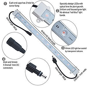 Grow Light Strip Kit 45W, 4 pcs 16 Inches LED Grow Light Strips with Extension Cables, Mounting Accessories for Greenhouse, Grow Shelf. Perfect for Indoor Growing-(4-Strip-Kit)