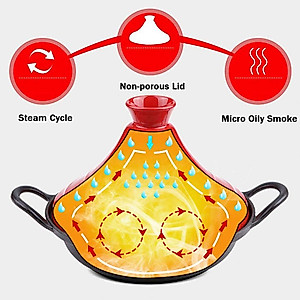 MYYINGBIN 27cm Red Tagine Enameled Cast Iron Pot High Gloss Enamel Inside and Outside Easy to Clean Slow Cooker Suitable for 2-4 People