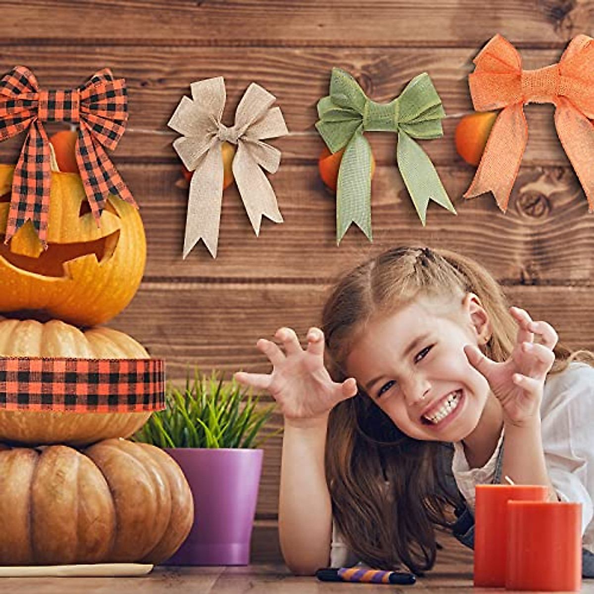 8 Rolls 32 Yards Fall Theme Ribbon Thanksgiving Wired Edge Ribbon Wrapping Ribbon Roll Autumn Decorative Ribbon for Autumn Harvest Thanksgiving Wreath Decoration (Buffalo Plaid Pattern)