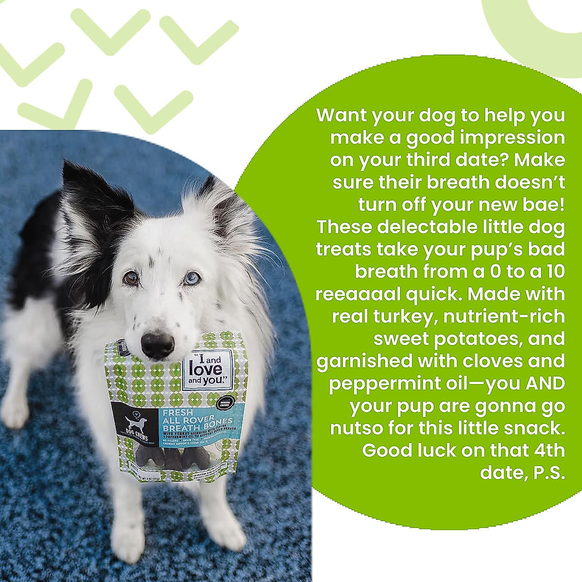 I and love and you Fresh all Rover Breath Bones - Sweet Potato - Dental Health Support, Grain Free, Filler Free, 5pk Size Small