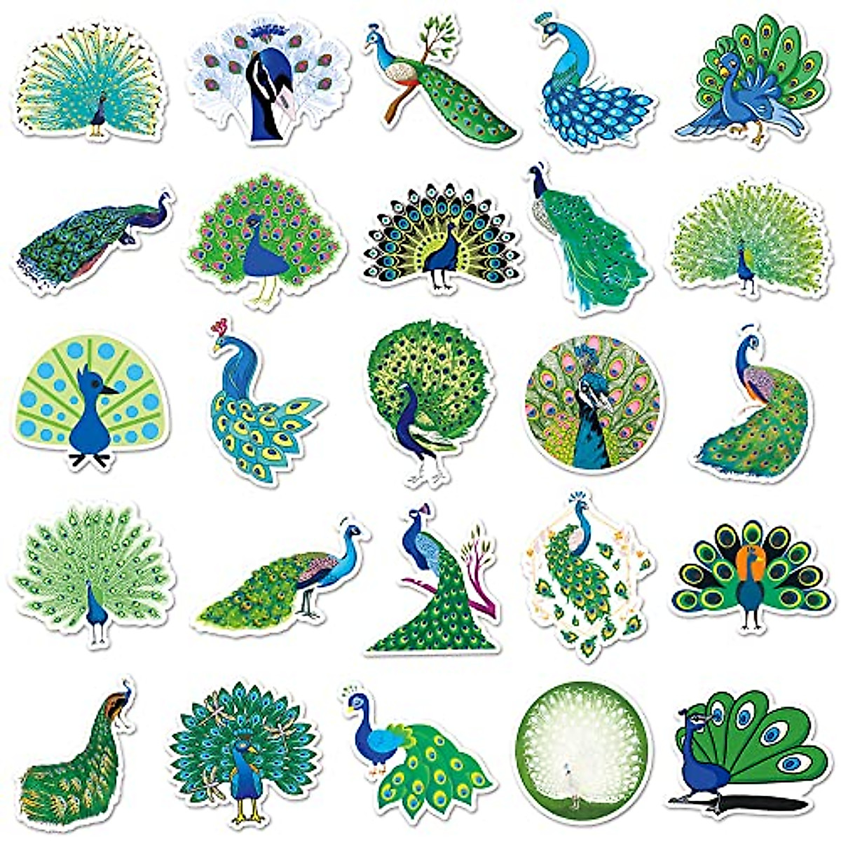 Peacock Stickers, 50PCs, Vinyl Cute Animal Sticker Decals, Kids Decorative DIY Stickers for Hydro Flask, Laptop, Water Bottle, Helmet, Car, Stickers for Kids, Toddlers, Teens, Girls Peacock