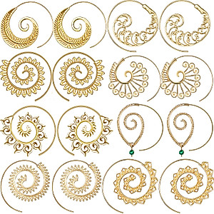 8 Pairs Bohemian Vintage Hoop Earrings Circles Tribal Earrings Spiral Earrings for Women (Gold)