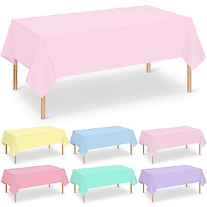 MASHAN 12Pcs 6 Color Pastel Tablecloths,Plastic Colorful Tablecloth Disposable Rectangle Table Covers for Easter, Baby Shower, Wedding, Birthday and Ice Cream Party Decoration, 54 x 108 Inch