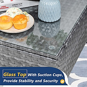 JAMFLY Wicker Patio Furniture 7 Pieces Conversation Sets, Outdoor Rattan Patio Sofa Porch Furniture Set with Washable Cushions and Glass Coffee Table (Aegean Blue)