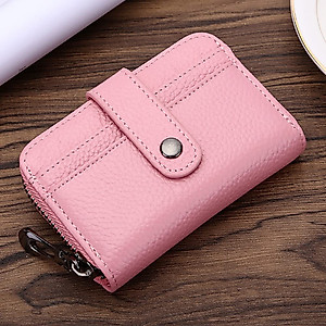 SEADEAR Multifunctional Wallet, Genuine Leather Zipper Coin Purse Mini Coin Purse Key Pocket Card Holder Men Women Id Bag Credit Cards Holder Redpink