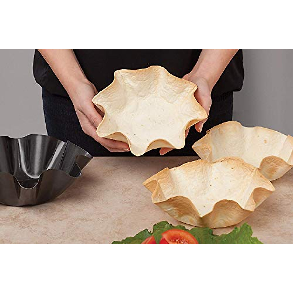 HIC Harold Import Tortilla Bowl Maker, Set of 2, Non-Stick Black Baking Pans