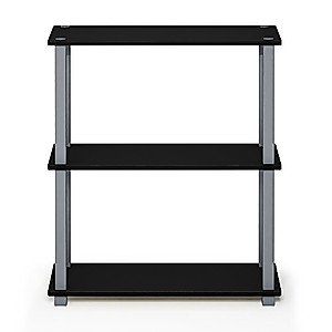 Furinno Turn-S-Tube 3-Tier Compact Multipurpose Shelf Display Rack with Square Tube, Black/Grey