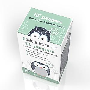 Natural Essentials Lil' Peepers Baby Eye Wipes and Eyelid Cleanser, Preservative-Free & Rinse-Free, Pediatrician Recommended Hypoallergenic Soft Eyelid Wipes for Babies, Kids & Adults, 30 Count (2pk)