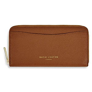 KATIE LOXTON Cara Womens Medium Vegan Leather Zippered Card Holder Wallet Cognac