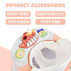 WWUIUIWW 3 in 1 Baby Walker, Baby Walkers for Boys and Girls with Removable Footrest, Feeding Tray, Rocking Function & Music Tray(Without Battery), Foldable Activity Walker for Baby 6-18 Months (Pink)