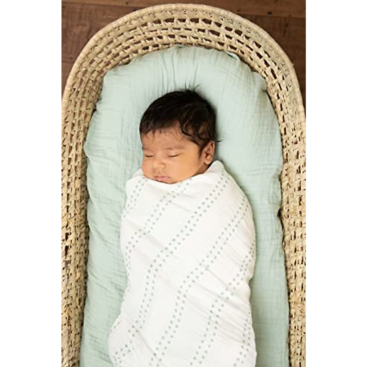 Muslin Swaddle Baby Blankets for Girl or Boy, Soft and Breathable Oeko-Tex Cotton Muslin Baby Blanket, Newborn Swaddling Wrap, Receiving Blanket, 47 in x 47 in, Mint Green and Cream Dots